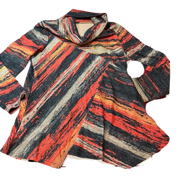 Shana | Sweaters | L Shana Black Tan Red Gold Sweater Cowl Neck Tunic ...
